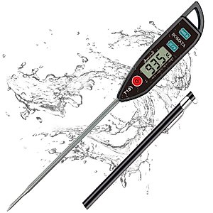 BOMATA Waterproof IPX7 Thermometer for Water, Liquid, Candle and Cooking. Instant Read Food Thermometer with Long Probe for Cooking, Meat, BBQ! T101 (Black Color)…