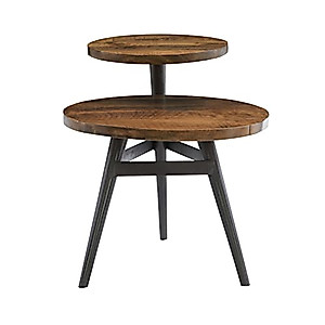 Powell Natural Wood & Gun Metal Grey Stand Bruno, Two Tiered Plant Side Table, Brown and Black