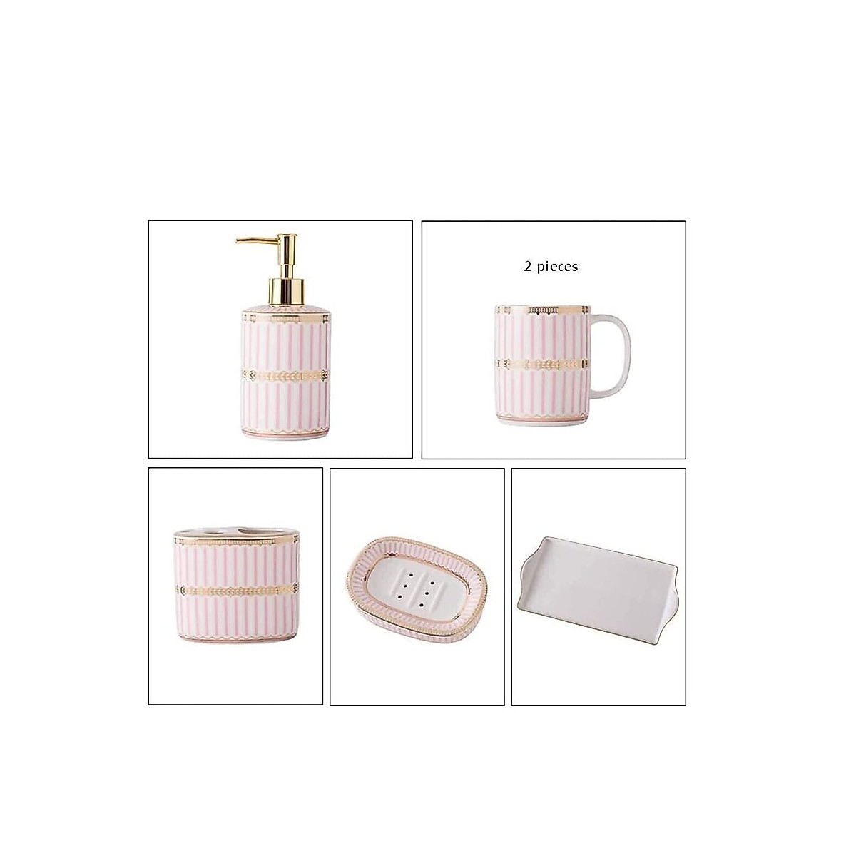 NICRX Soap Dispensers Bathroom Accessories Hotel Decor,Set,Elegant Porcelain Set Includes,Toothbrush Holder,Tumbler and soap Dish,etc Countertop
