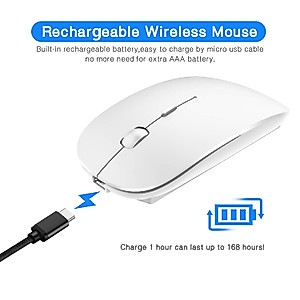 Bluetooth Wireless Mouse, Dual Mode Slim Rechargeable Wireless Mouse Silent Cordless Mouse with Bluetooth 4.0 and 2.4G Wireless, Compatible with Laptop, PC, Windows Mac Android OS Tablet (White)