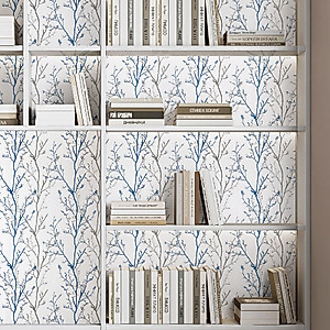 Melwod Grey Blue Tree Branches Peel and Stick Contact Paper 17.7" x 78.7" Modern Tree Branch Removable Wallpaper Natural Wall Paper Self-Adhesive Vinyl for Drawer Liner Furniture Crafts Accent Walls