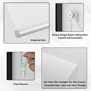 HIDODO Light Filtering Roller Shades for Windows, Solar Window Roller Blinds UV Protection Fabric Roller Shades for Bedroom, Living Room, Bathroom and Office, 32" W x 72" H, White