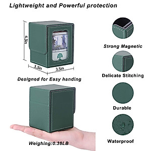 AFIING MTG Deck Box for Commander Display,Card Deck Box Fits 100 Double Sleeved Cards, Magic Commander TCG Card Storage case with 2 Dividers,Dice Bag and 1 Toploader(Green/Grey)