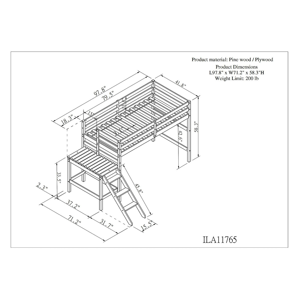 CITYLIGHT Twin Loft Bed with Platform and Ladder, Wood Low Loft Bed for Kids, Junior Loft Bed Twin with Spacious Underneath Space for Children Girls Boys Bedroom,No Box Spring Needed, Grey