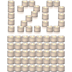 Hortsun 120 Pieces Flameless Tea Lights Candles Longer Battery Operated Votive Led Candles Flickering Romantic Tealights for Seasonal Festival Celebration Decor (Warm White)