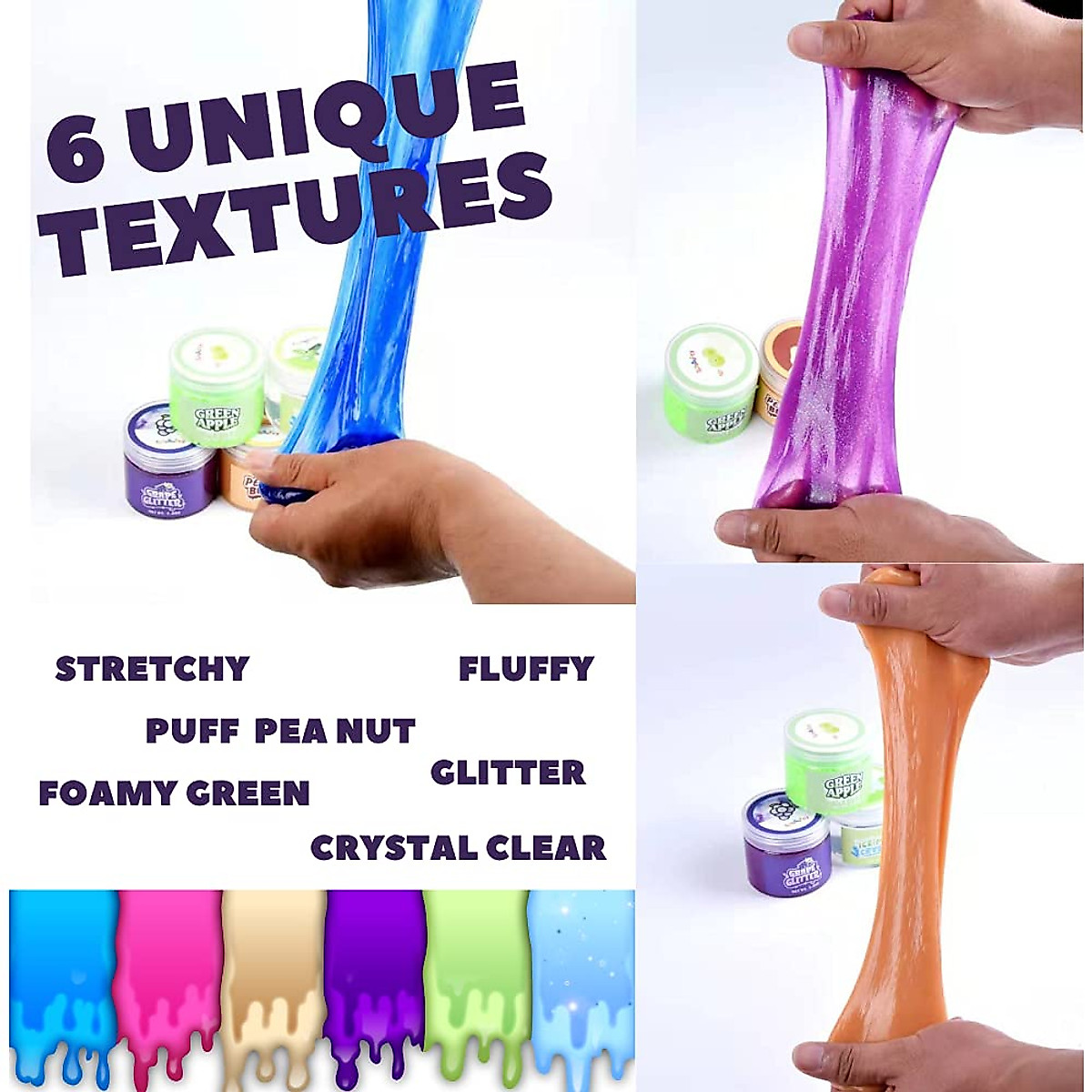 FINOCLAY Slime Kit for Girls Boys, 6 Different Scented Non Sticky Premade Slimes in 28 oz Container with Fruit Charms, Butter Glitter Clear Crystal Putty Gift for Kids Party Favors