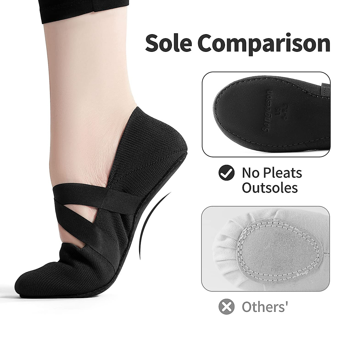 SANGEESON Ballet Shoes for Women(Leather Full Sole, Arch Support, Breathable), Jazz Shoes, Ballerina Shoes, Dance Shoes Women for Beginner, X, Size 8-8.5, Black