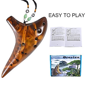 Ocarina,12 Holes Alto C Key Ceramic Ocarinas with Songbook Neck Strap Bag,Musical Instrument for Adults (Yellow)