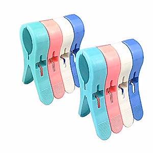IELEK Beach Towel Clips Jumbo Size for Beach Chairs/Pool Lounges/Cruise Plastic Towel Clamp Clip Holder-Keep Your Towel,Clothes,Quilt,Blanket from Blowing Away,Bright Colors Clothes Lines(8 Pack)