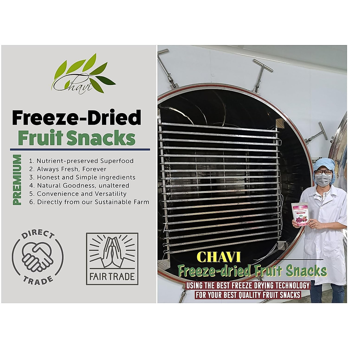 CHAVI Freeze-Dried Diced Dragon Fruit Snack - 2 Oz - Healthy 1 Ingredient Superfood - No Added Sugars or Preservatives - Non-GMO, Vegan, Gluten-Free…