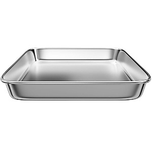Ubrand Toaster Oven Tray Pans,Small Baking Sheet Stainless Steel Toaster Oven Baking Pan and Cookie Sheet,Rectangle Size 10.8 x 8.4 x 1.4 inch,Mirror Finish and Anti-Rust,Thick and Sturdy(2 Pieces)