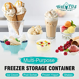 Walfos Ice Cream Containers - 1.6 Quart Each, Reusable Homemade Ice Cream Tubs with Silicone Lids, Stackable Freezer Storage Container for Yogurt, Sorbet, Gelato, Bonus 2 Bands, 12 Stickers, Set of 2