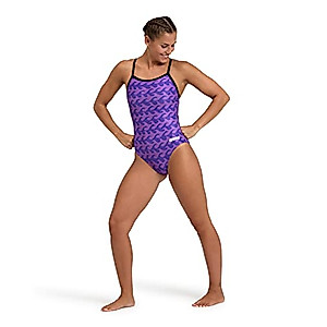 Arena Women's Standard Performance Ride The Wave Swimsuit, Black-Team Purple