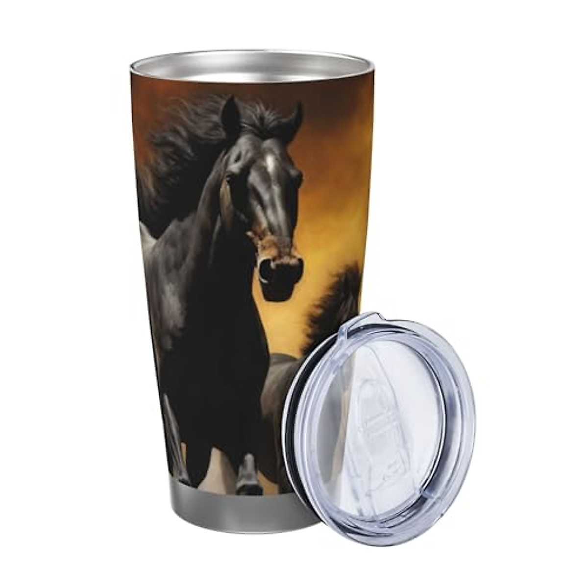 Running Black Horses Tumbler with Lid and Straw 20oz Stainless Steel Car Cup for Hot and Cold Drinks, Double Wall Insulated Travel Coffee Mug Reusable Drink Thermos Cup Birthday Gifts
