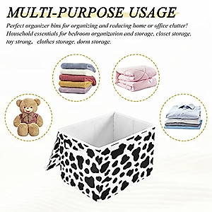 Kigai Cow Print White & Black Spot Storage Basket with Lid Collapsible Storage Bin Fabric Box Closet Organizer for Home Bedroom Office 1 Pack