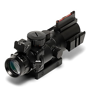 Osprey Global 4X32MDG : 4X 32 Compact Tactical Scope with 3 Color (Red Green or Blue) MIL-Dot Sight and Naturally Illuminated Fiber Optic Iron Sight