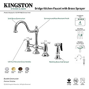 Kingston Brass KS3791PXBS Restoration Centerset Kitchen Faucet with Brass Sprayer, 8", Polished Chrome