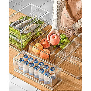 AYOTEE Refrigerator drawer organizer Fridge clear stackable drawers Organizer Bins stackable fridge storage bins drawers for Fridge,Freezers(LARGE)
