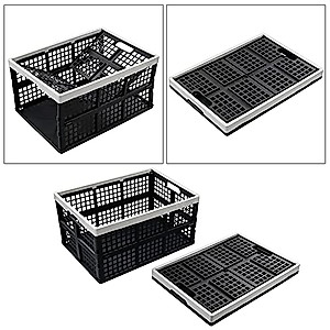 Minekkyes 3-Pack Plastic Collapsible Storage Bin/Container, 42 L Large Folding Basket Crates, Black