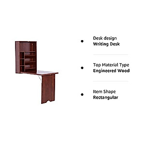 HOMCOM Compact Fold Out Wall Mounted Convertible Desk with Storage, Mahogany