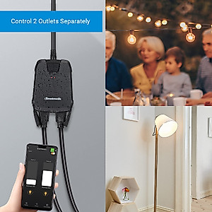 DEWENWILS Dimmer Plug 2 Individually Controlled Outlets, WiFi Light Dimmer for Outdoor String Lights, Compatible with Alexa, Google Home, IFTTT, IP64 Weatherproof, FCC Certified