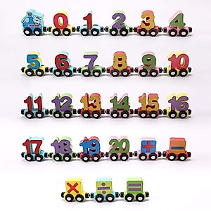 QUOXO Wooden Trackless Numbers Trains Set, Magnetic Train Cars for Children Early Education