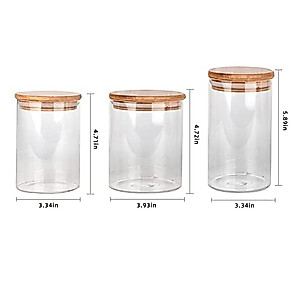 IZEJAZT Glass Jars With Bamboo Lids. 5 Pc Set of Air Tight Sealable Containers. Food Jar Canisters with Airtight Lid for Pantry Storage and Kitchen Organization.