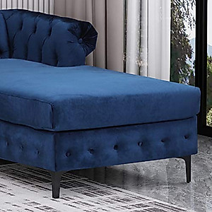 Christopher Knight Home Frieda Velvet 3 Seater Sectional Sofa with Chaise Lounge, Midnight Blue, Black