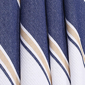 Bedding Craft- Set of 6 Blue/Beige Waffle Stripe Kitchen Towel – Absorbent Cotton Dishcloths for Drying Dishes, Farmhouse Kitchen Decor, Bar Towels, and More