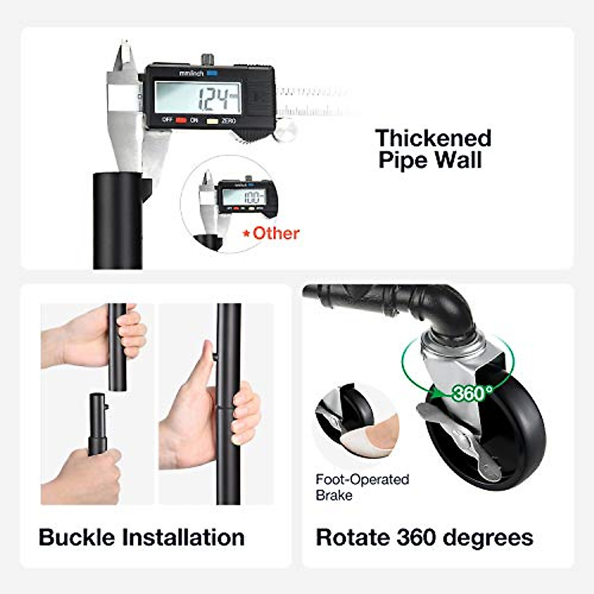 GREENSTELL Clothes Rack with Shelves, Industrial Pipe Style Rolling Garment Rack, Heavy Duty Double Rods Clothes Hanging Rack, Adjustable Height Durable Coat Rack for Organizing Clothes and Shoes