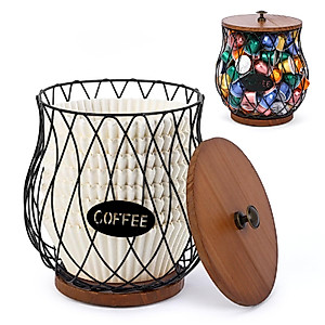 Y-Step Large Capacity Coffee Filter Holders for Counter, Coffee Filter Storage Coffee Filter Container with Lid for Coffee Bar Decor, Coffee Pod Basket Coffee Pod Holder for Coffee Pod Storage (Black)