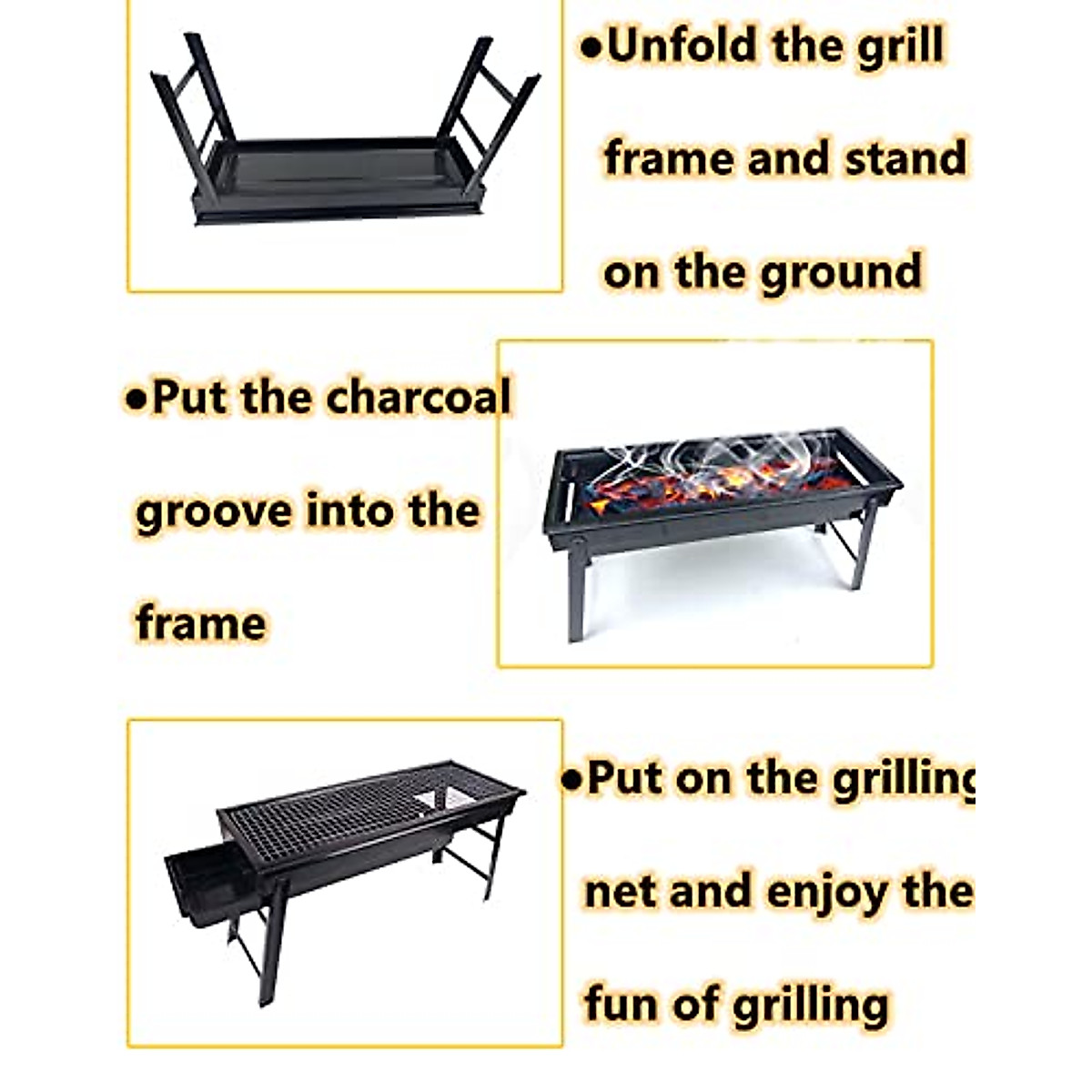 Xicennego Portable Charcoal Grill Outdoor Grill With Handle Foldable BBQ Grill For Picnic Beach Terrace Backyard Barbecue(Large)