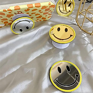COMMONKUNST 3D Cute Smile face Mirror Collapsible Expandable Multi Functional Mobile Phone Grip & Kicktand (Smile face Mirror)