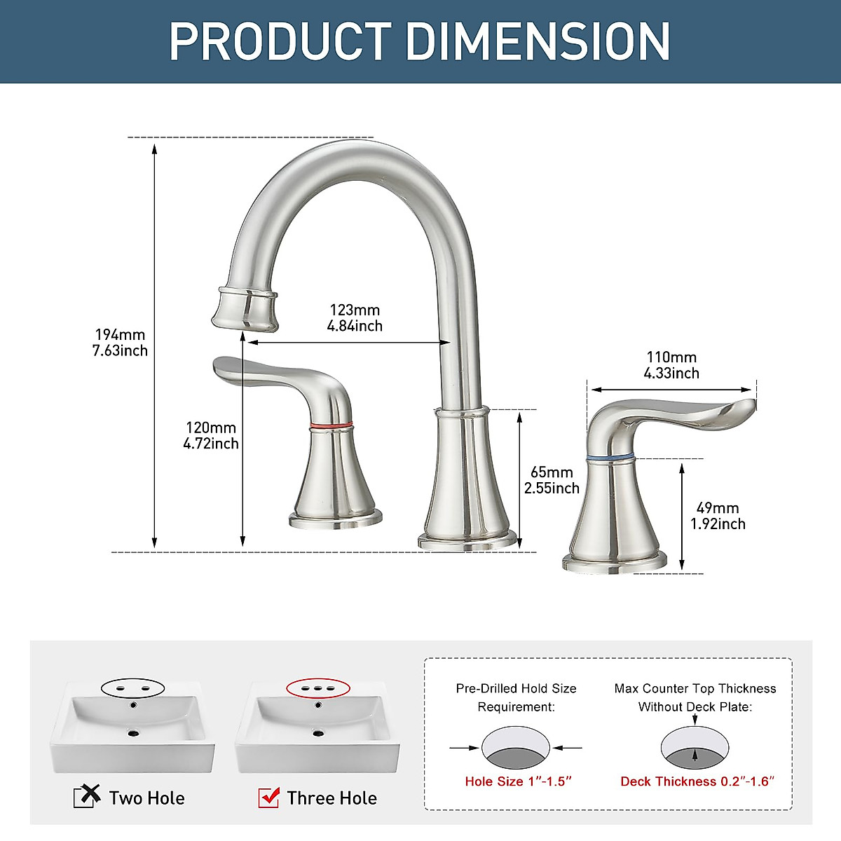 GENBONS Bathroom Sink Faucet Widespread 8 Inch Bathroom Faucets for Sink 3 Hole Brushed Nickel Double Handles Bathroom Faucets with Pop Up Drain and cUPC Faucet Supply Lines