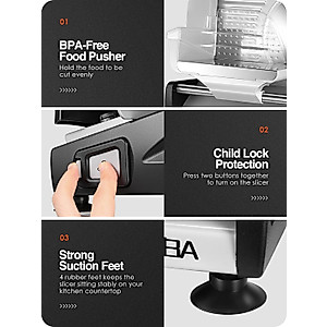 Meat Slicer Electric Deli Food Slicer with Child Lock Protection, Removable 7.5’’ Stainless Steel Blade and Food Carriage, Adjustable Thickness Food Slicer Machine for Meat, Cheese, Bread(150W)