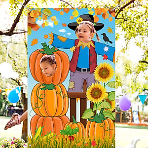 Blulu Thanksgiving Photography Backdrop Pumpkin Photo Background Fall Harvest Decoration Large Scarecrow Background Autumn Party Supplies with 6 m Rope, 59 x 39.4 Inch