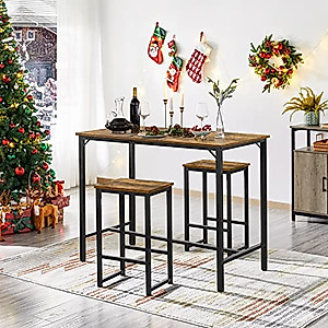 Yaheetech 3 Piece Bar Table Set, 47.5 in Industrial Dining Table Set, Counter Height Table with Bar Stools Set of 2, Kitchen Breakfast Table and Chairs for Dining Room, Living Room, Rustic Brown