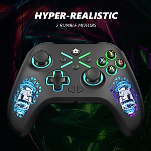 Dinosoo RGB Wireless Controller for Xbox Series X/S/Xbox One/Xbox One S/One X, Android PC, Built-in Battery Dual Vibration Turbo Function 3.5mm Headphone Jack Macro Function, 2.4GHz Adapter 1025 SYH