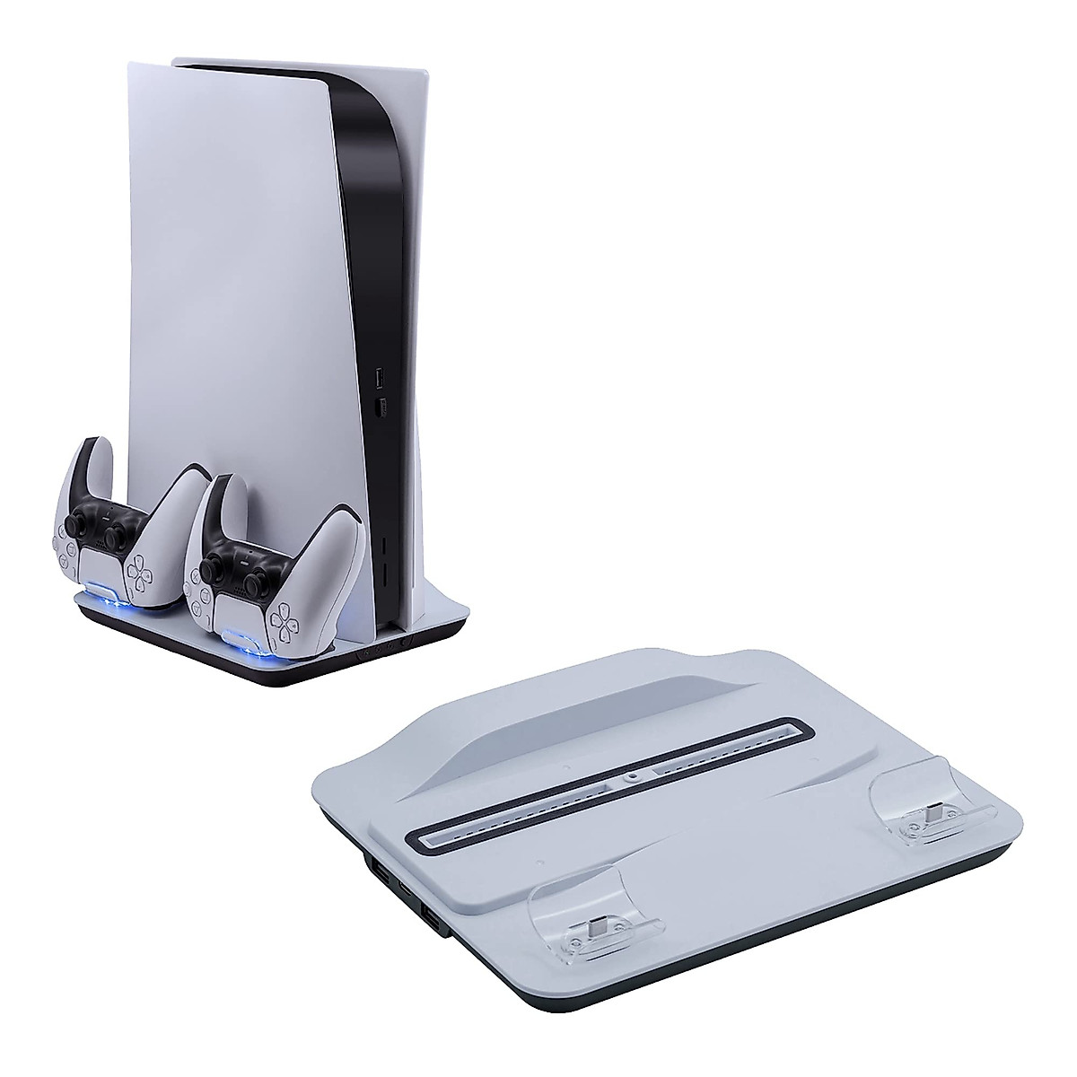 Wigearss Charging Cooling Stand for PS5 Charging Dock with 3 Speed Levels Cooling System for PS5 UHD and Digital Edition Consoles and Controllers - White