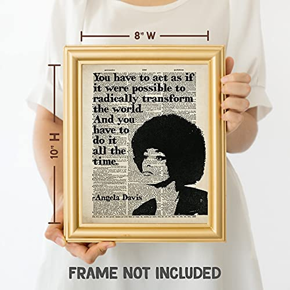 Angela Davis Wall Art Print - Radically Transform the World Quote - Vintage Dictionary Style - 8x10 - Unframed