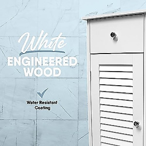 MICRODRY Narrow Bathroom Storage Floor Cabinet with Slatted Door, Drawers and Shelves, Bathroom Storage, Compact Functional Design, Premium Water Resistant Coating, Easy to Assemble, White