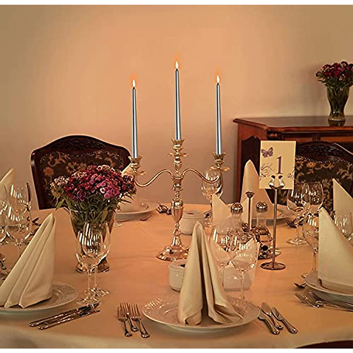 Hyoola Tall Taper Candles - 10 Inch - Metallic Titan - Dripless - 12 Pack - 8 Hour Burn Time