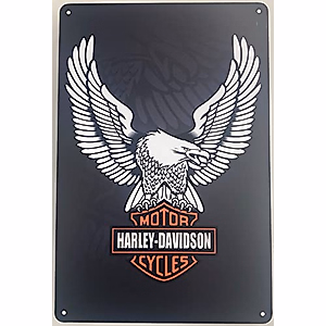 Tin Sign Bar Plaque | Metal Wall Decor Poster | Harley Davidson Motorcycles Eagle 8 x 12 in. | Classic Decorative Sign for Home Kitchen Bar Room Garage Studio | Motorcycle Style Black