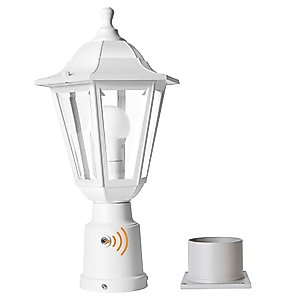 FUDESY Dusk to Dawn Outdoor Post Light, White Modern Exterior Post Lantern with Pier Mount Base, Plastic Waterproof Lamp Light Fixture for Garden Yard Patio Pathway, LED Bulb Included