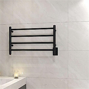 JTDISHINY Electric Heated Towel Warmer 4 Bars for Bathroom, Stainless Steel Wall Mounted Heated Towel Drying Rack Black
