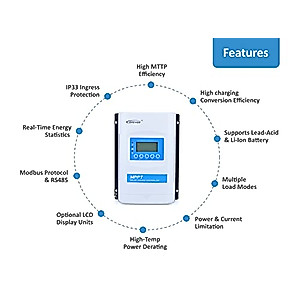 EPEVER XTRA4215N Series MPPT Solar Charge Controller, 40A Max Charge/Discharge, High-Efficiency Energy Conversion, Ideal for Off-Grid PV Systems