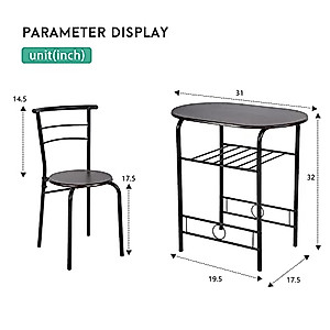 FDW 3-Piece Round Table and Chair Set for Kitchen Dining Room Bar Breakfast,Compact Space Metal Frame,Wine Rack