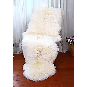 Genuine Sheepskin Rug 2.2'x6.2' Fluffy Fur Rug Nursery Rug Throw Rugs Luxury Fuzzy Fur Carpet for Bedroom Fluffy Rug for Living Room (Double Pelt, Natural)