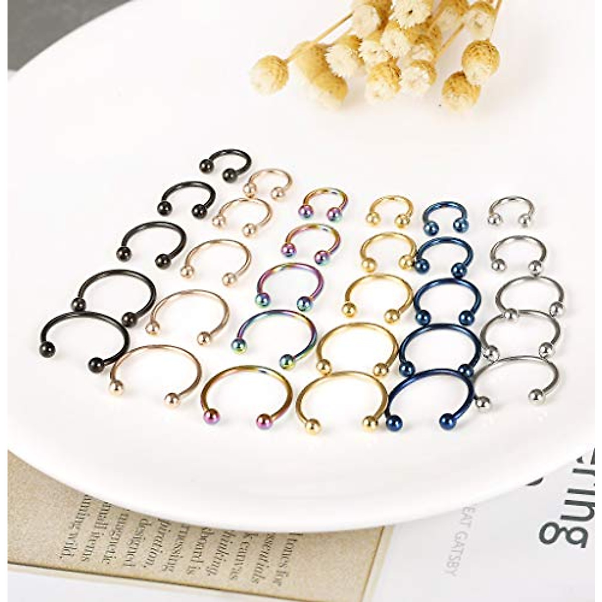 ORAZIO 30PCS 16G Nose Septum Horseshoe Rings Stainless Steel Circular Barbell Cartilage Tragus Helix Eyebrow Lip Labret Nipple Ear Piercing Body Jewelry 6mm 8mm 10mm 12mm 14mm