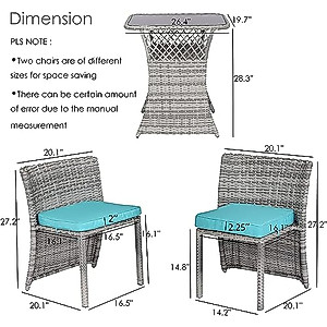 yoyomax, Turquoise 3 Pieces Furniture Clearance, PE Rattan Wicker Storage Shelf, Patio Sofa Chairs with Tempered Glass Table, Ideal for Garden-Porch, 3PCS-Bistro Set
